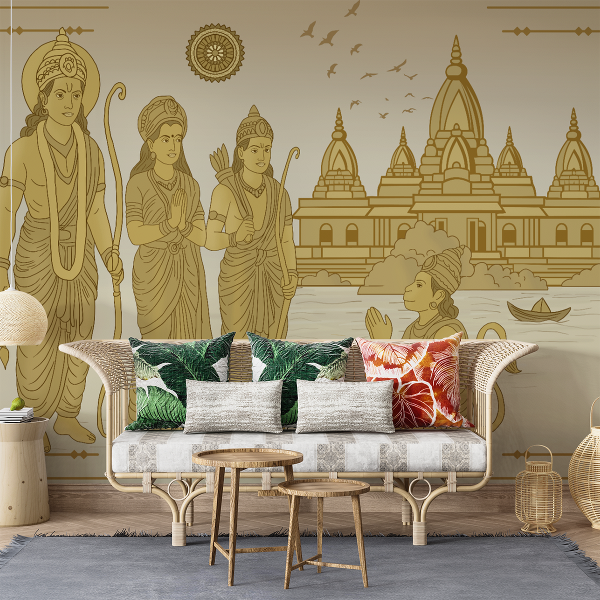 Ramayana Epic Mural – Lord Ram, Sita, Lakshman & Hanuman at Temple Sho ...