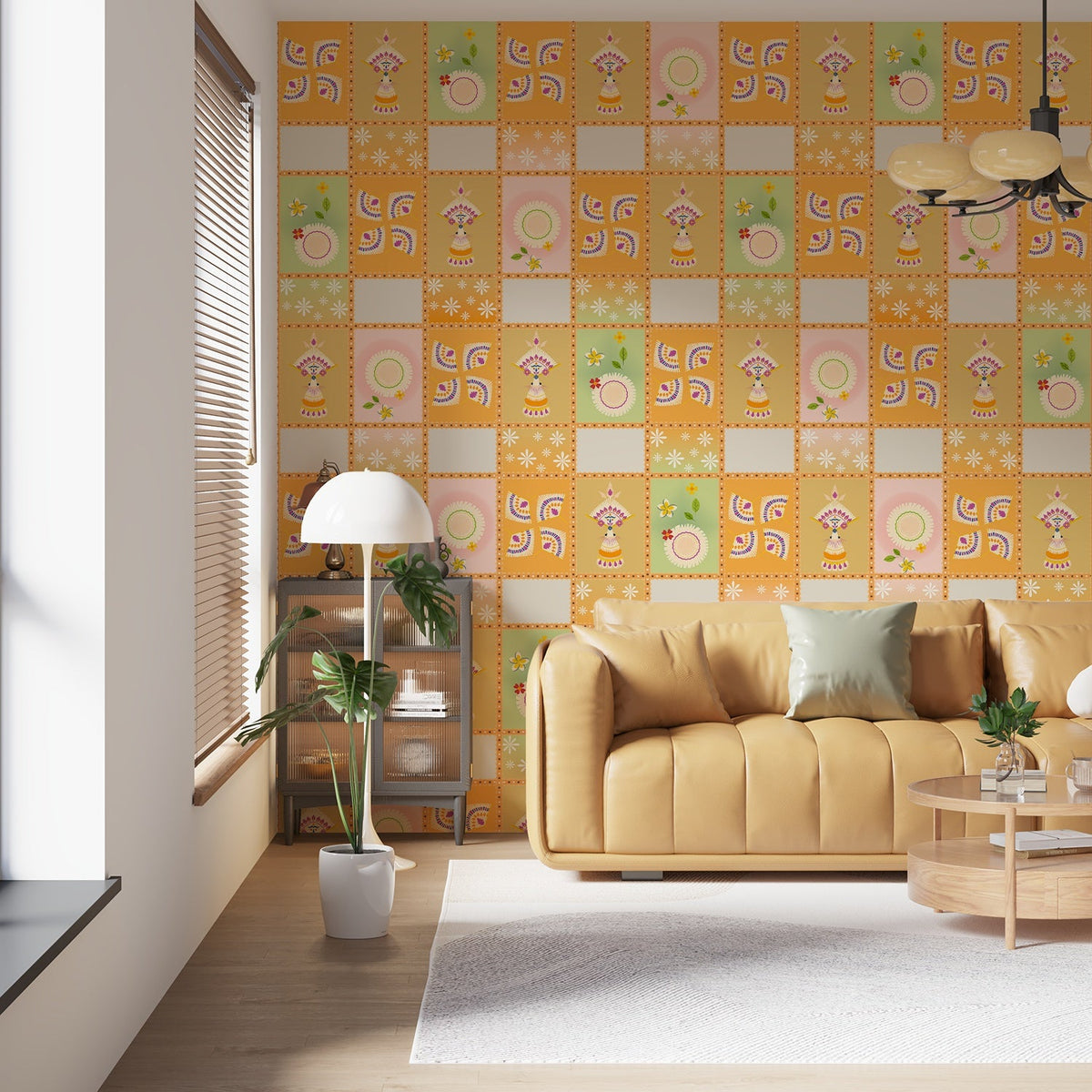 Retro Block Print Wallpaper | The Mural Story – The Mural Story™